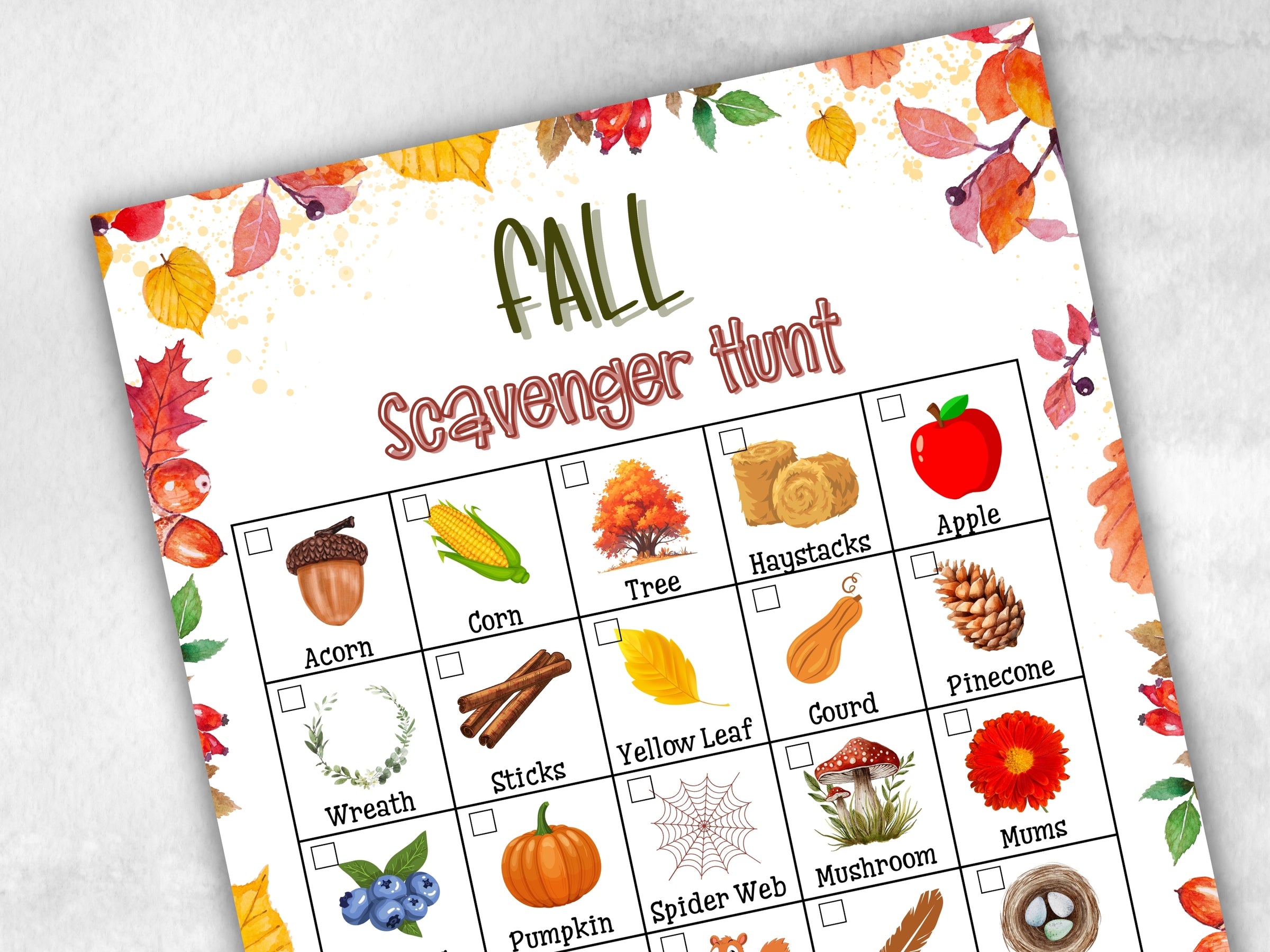 Outdoor Scavenger Hunt Clues for Kids, Outdoor Thanksgiving Scavenger ...