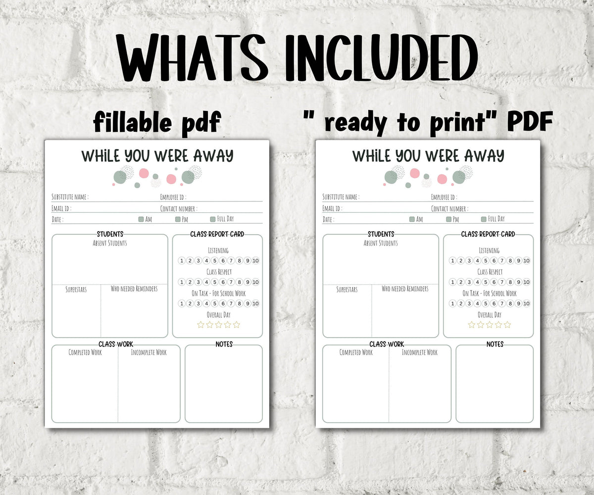 While you were away I Printable Teacher Notes I Substitute teacher I ...