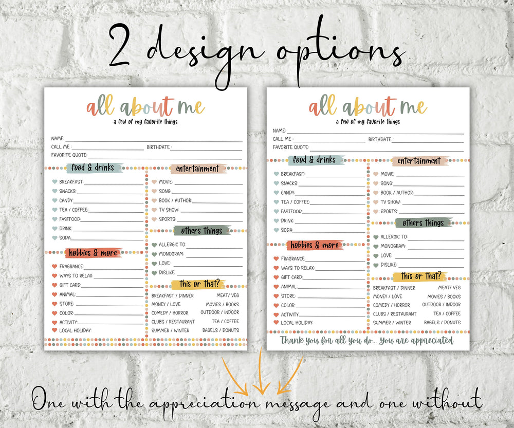 Favorites Survey, All about me Printable, Questionnaire, My Favorite ...