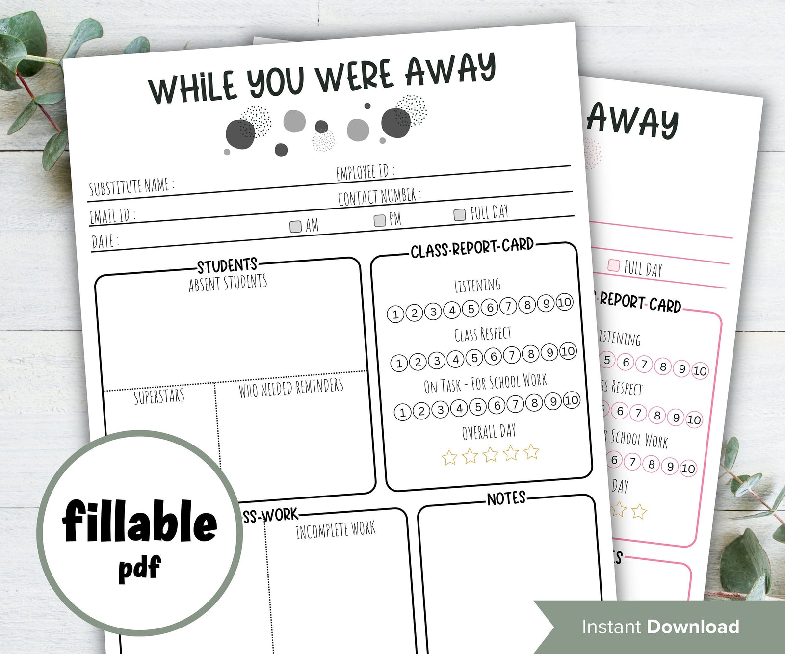 While you were away I Printable Teacher Notes I Substitute teacher I ...