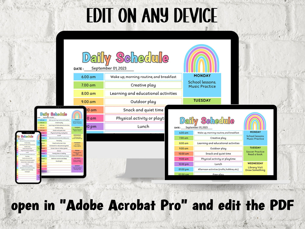Editable Kids Daily Routine - Daycare Schedule - Kids Daily Chores ...
