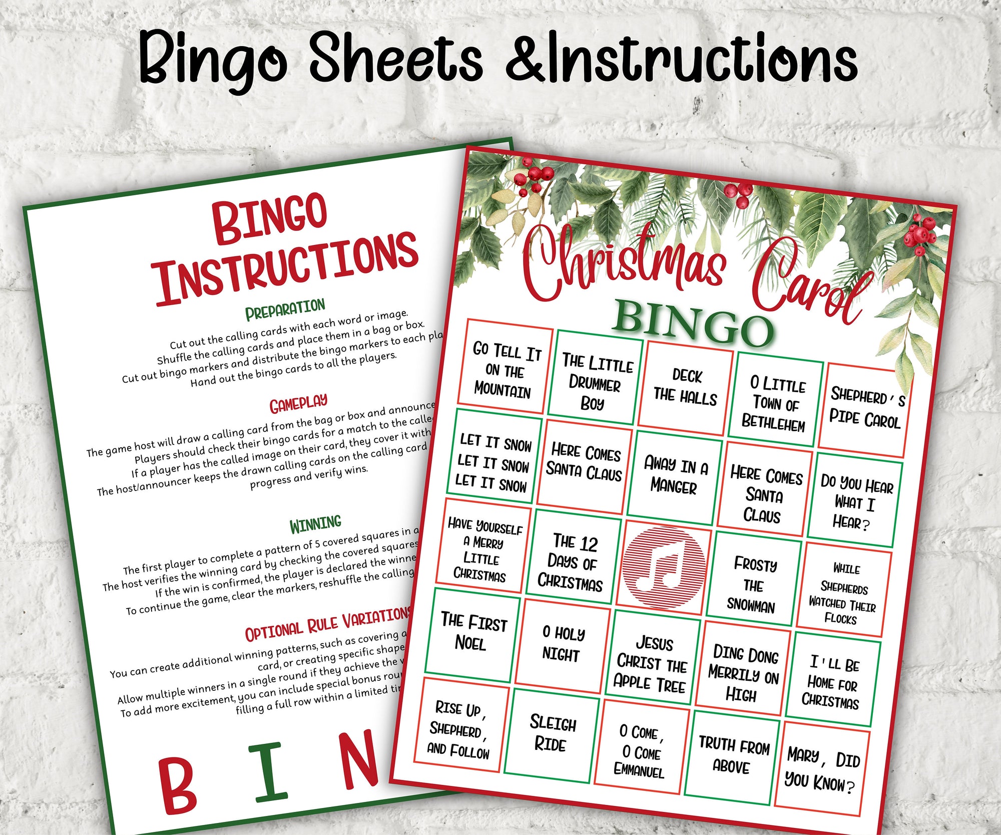 Christmas Carol Bingo - 30 Unique Cards,, Church activity for kids ...