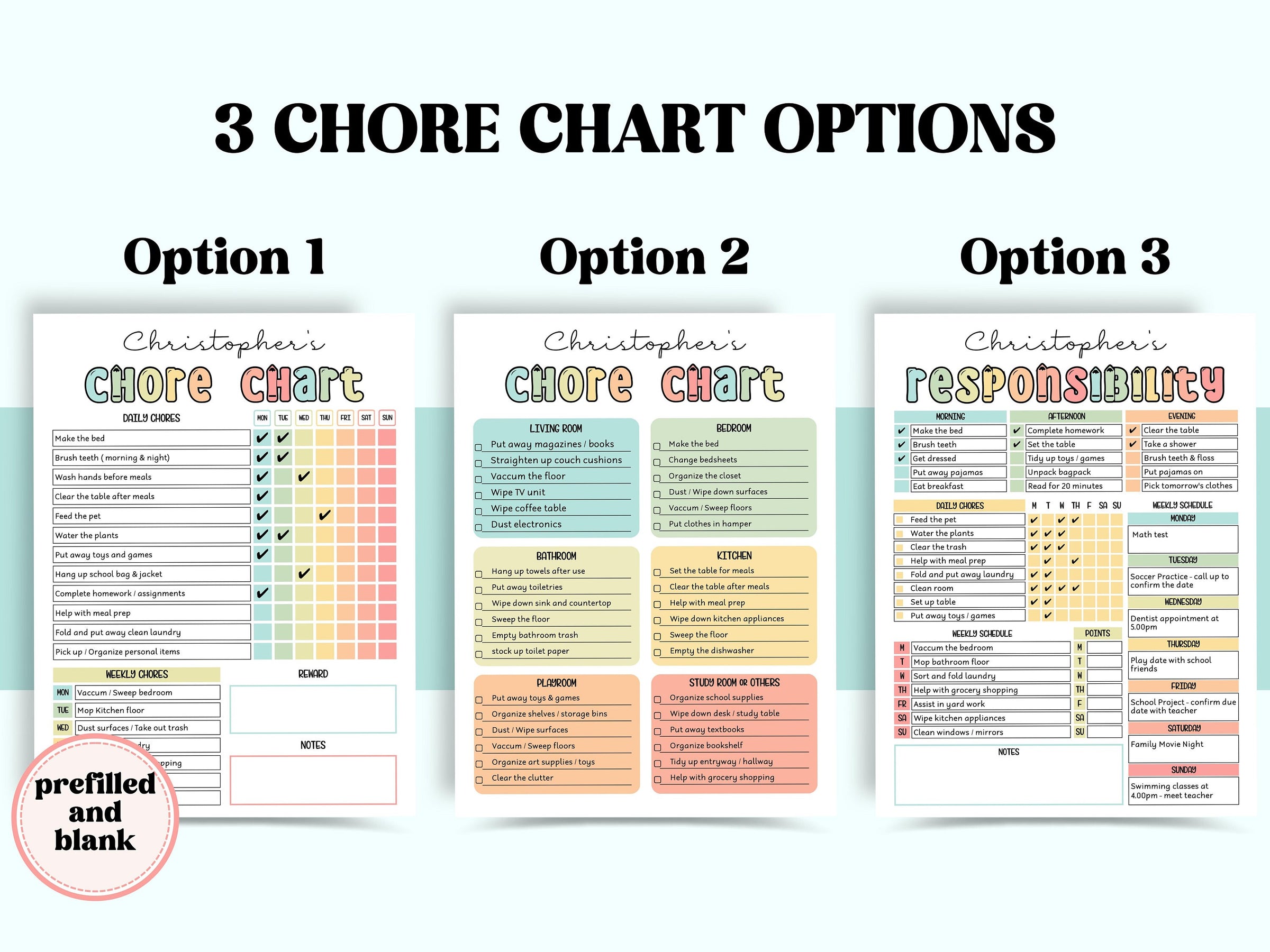 Editable Family Chore Chart Bundle - Responsibility Chart for Kids and ...