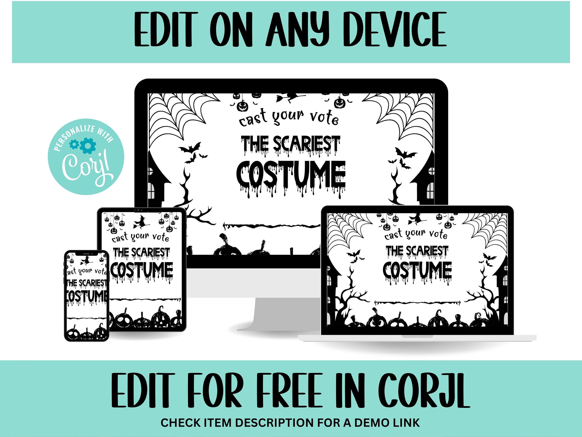 Halloween Costume Contest Voting Cards | Editable in Corjl | Halloween ...