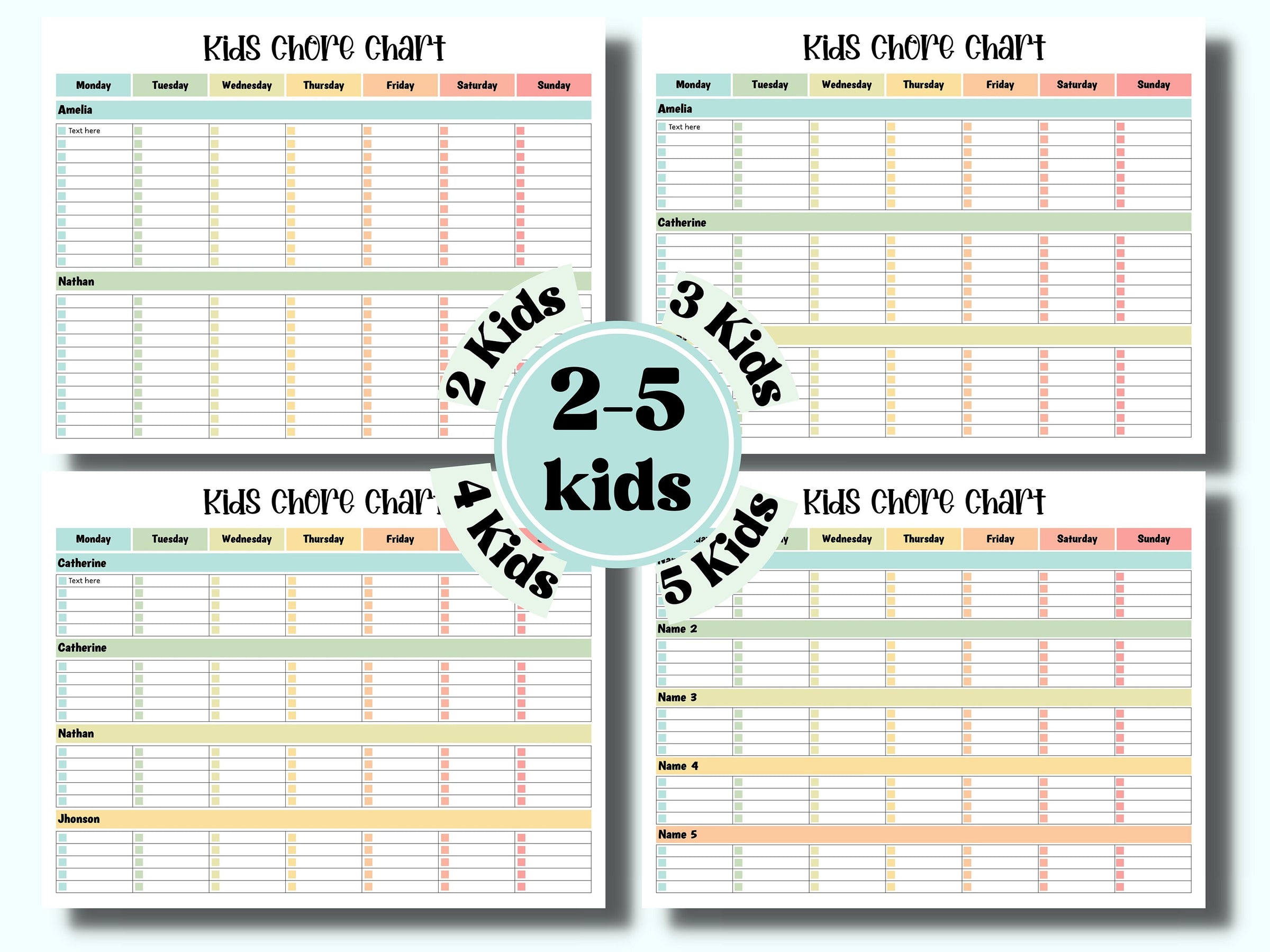 Multiple Kids Chore Chart | Full family cleaning chart | Daily ...