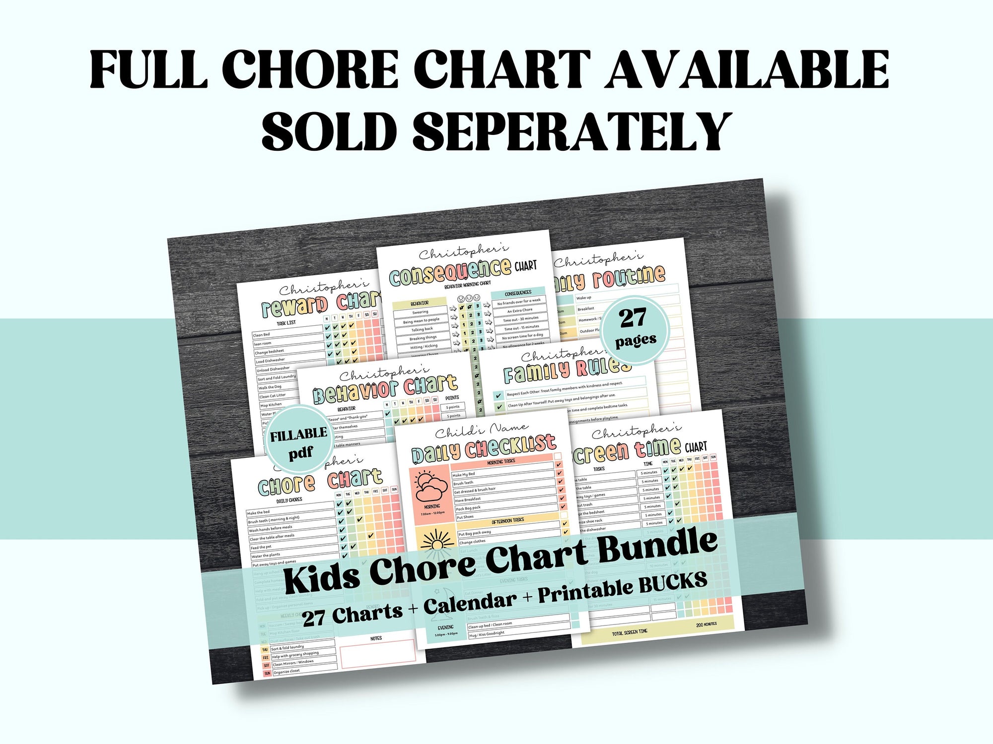 Multiple Kids Chore Chart | Full family cleaning chart | Daily ...