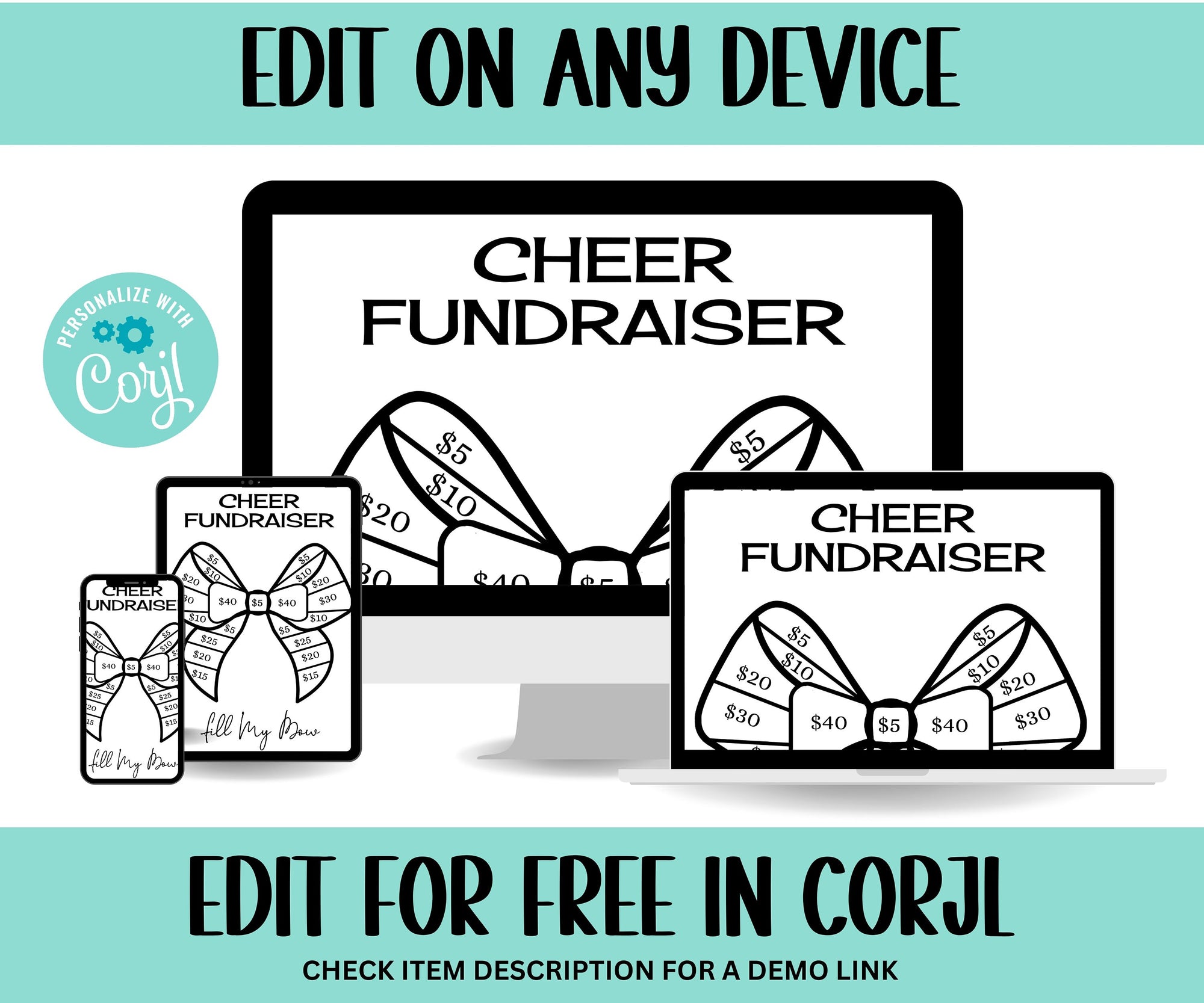 Editable Cheer Fundraiser Sheets - Fill My Bow Fund - Color My Bow in ...