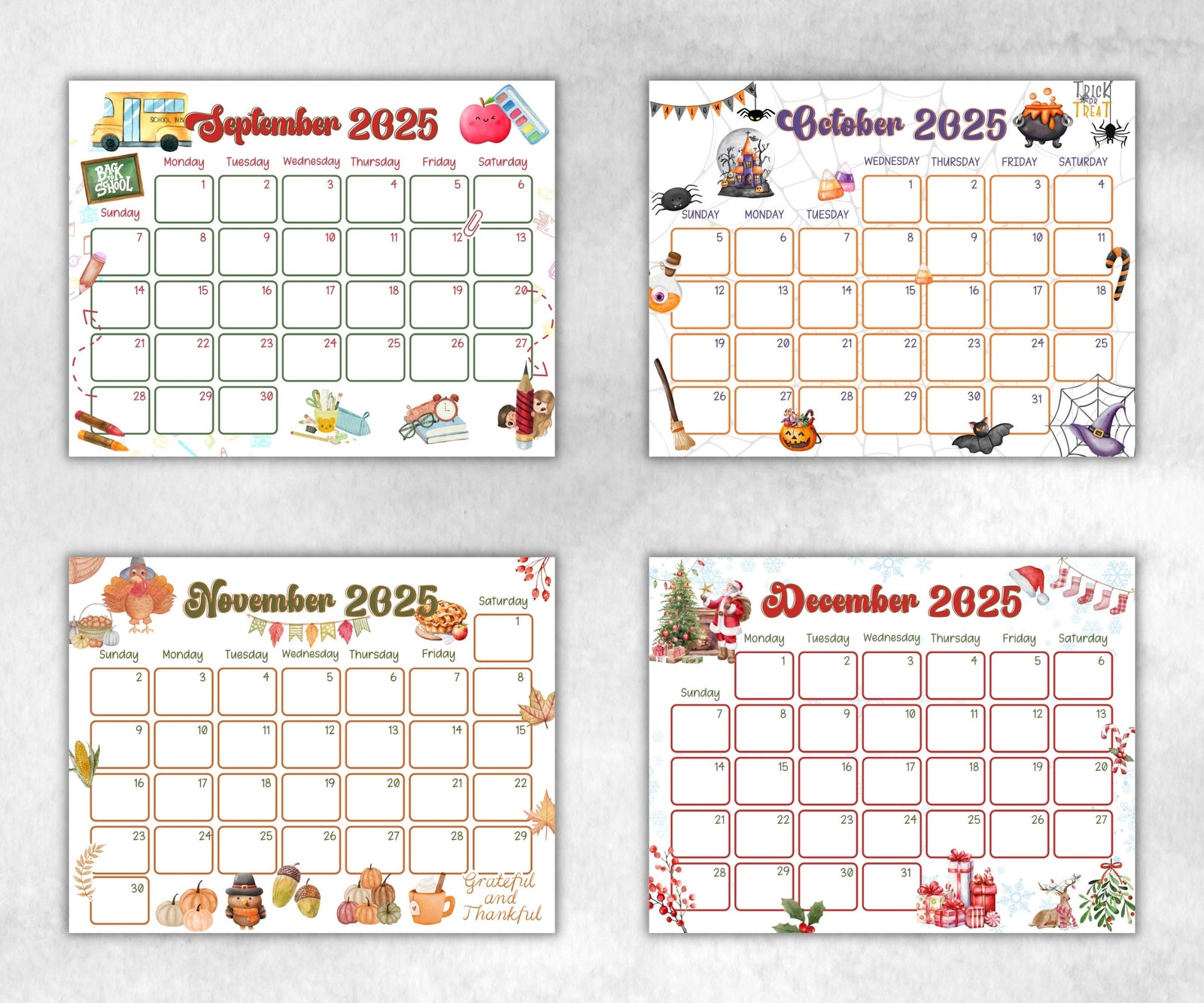Kids Annual Monthly 2025 Calendar, Printable 2025 Calendar, Homeschool ...