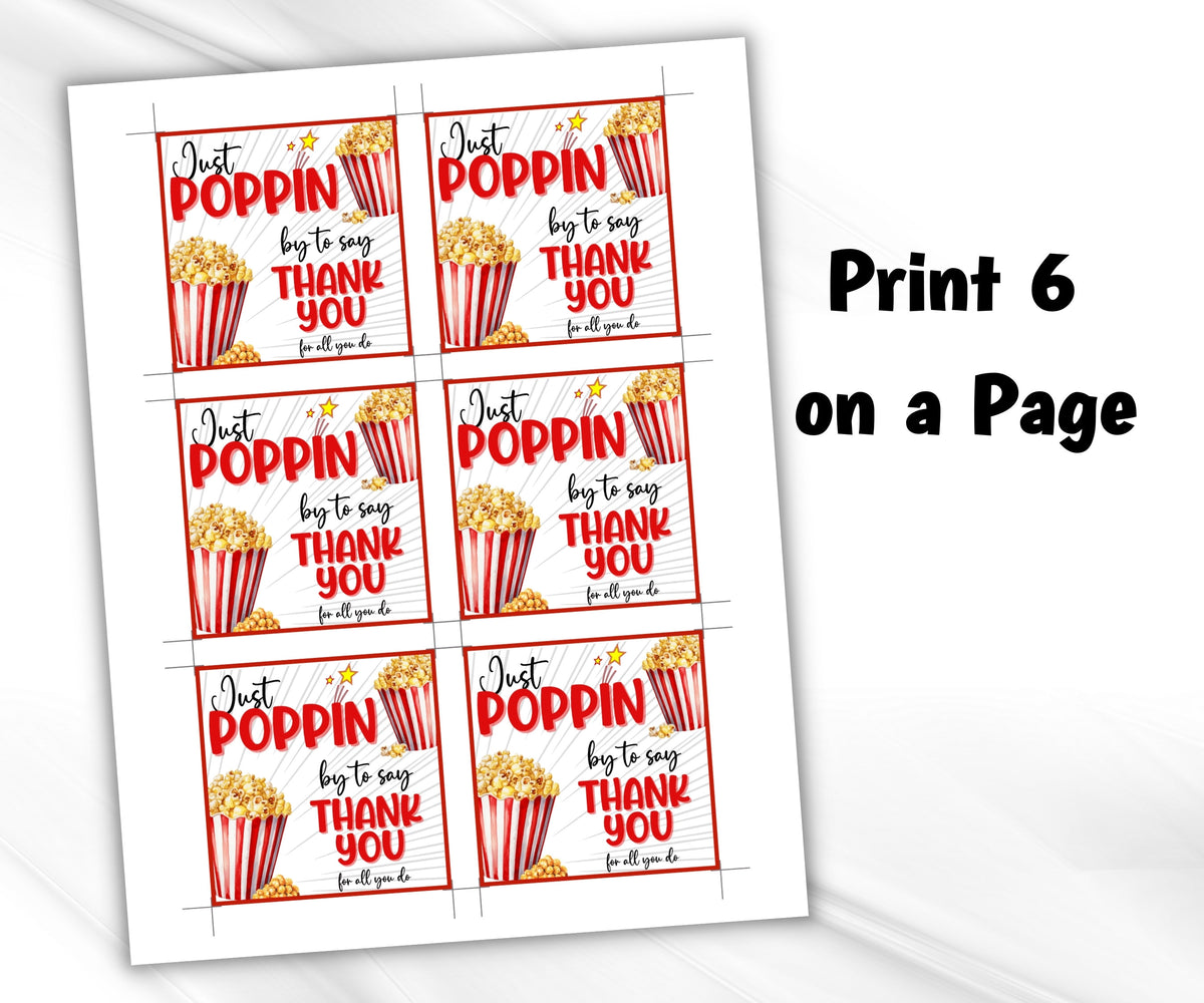 Just Popping by Teacher Appreciation Treat Tag, End Of Year Snack Tag ...