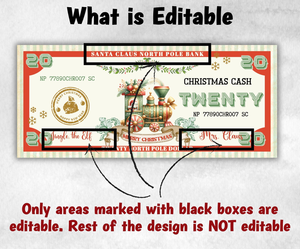 Ready To Print Christmas Play Money, North Pole Dollar Bill, Stocking ...