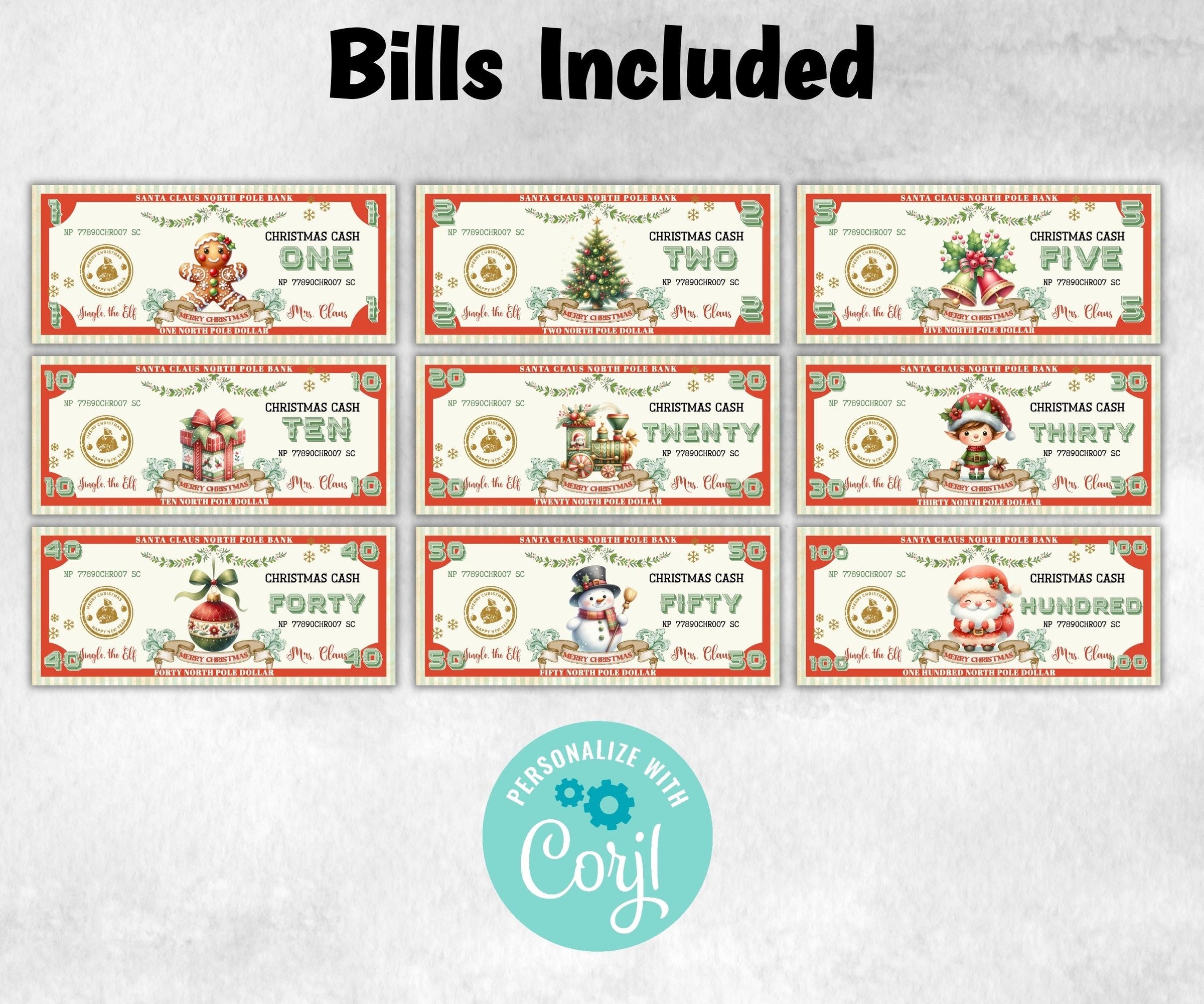 Ready To Print Christmas Play Money, North Pole Dollar Bill, Stocking ...