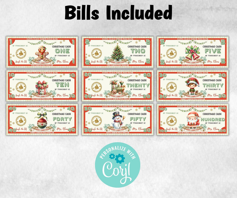 Ready To Print Christmas Play Money, North Pole Dollar Bill, Stocking ...