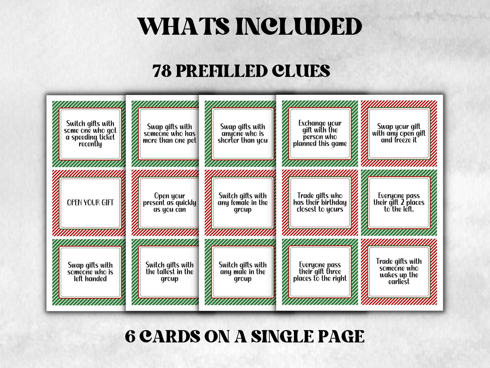Gift exchange Game Cards, White Elephant Gift Exchange, Christmas Group ...