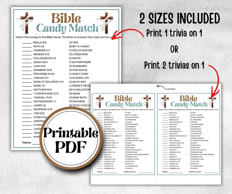 Bible Candy Match Trivia, Bible Study riddles, Holiday Bible Camp, wom ...